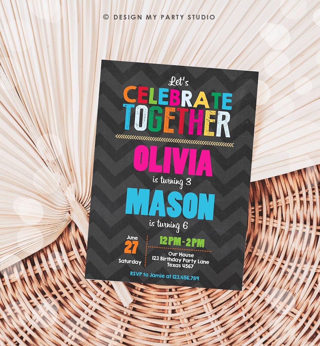 Editable Siblings Birthday Invitation Twins Birthday Party Dual Joint ...