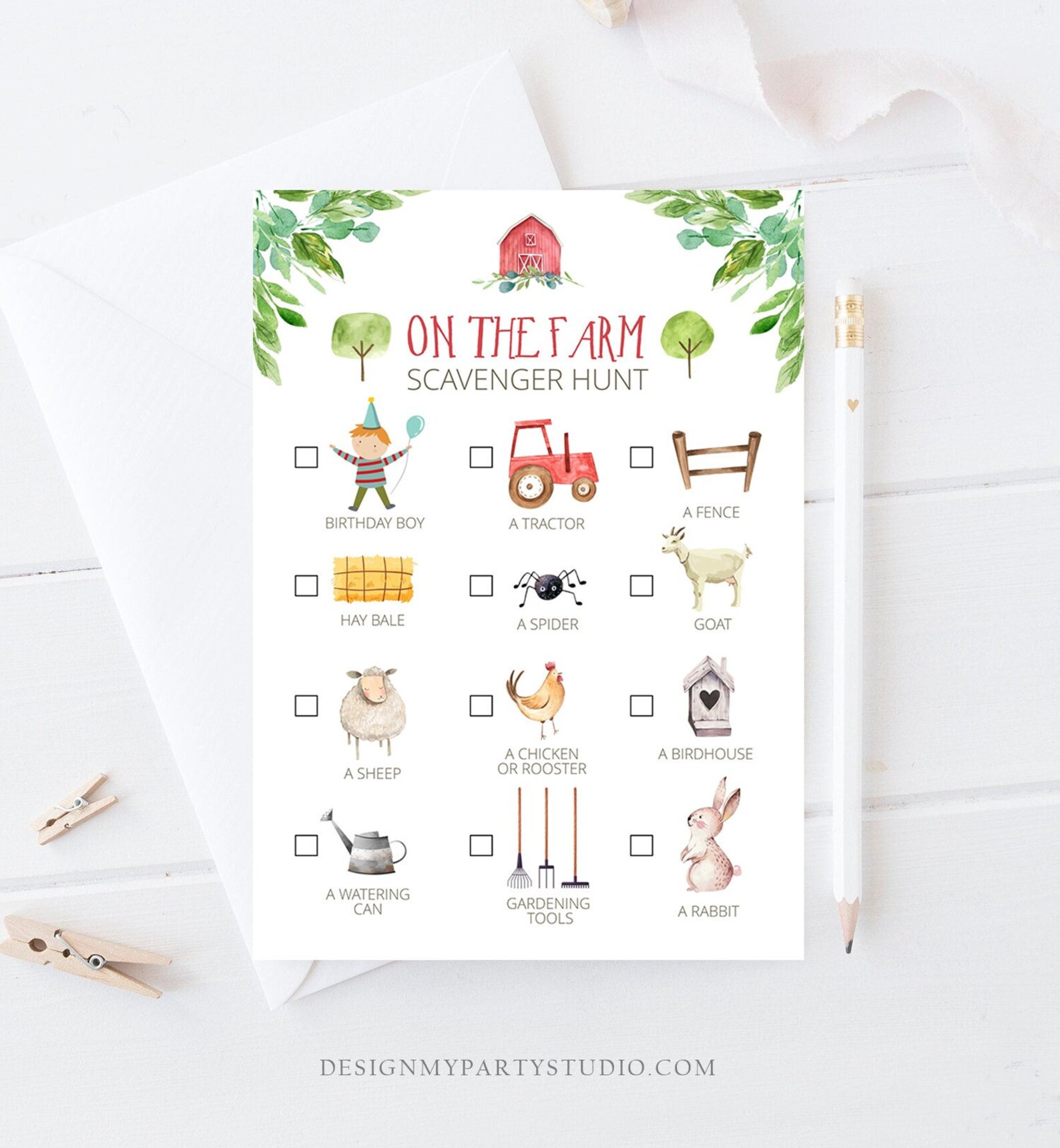 Editable Farm Scavenger Hunt Checklist Game Party Farm Birthday ...