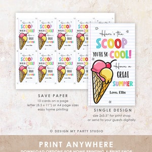 Editable Summer Ice Cream Teacher Appreciation Tag Kids End of School ...