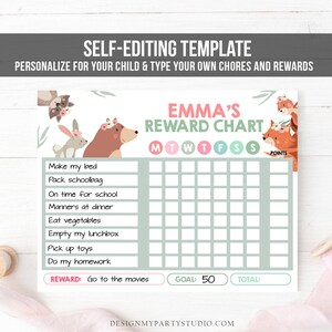 Editable Woodland Animals Reward Chart Chore Chart for Kids - Etsy