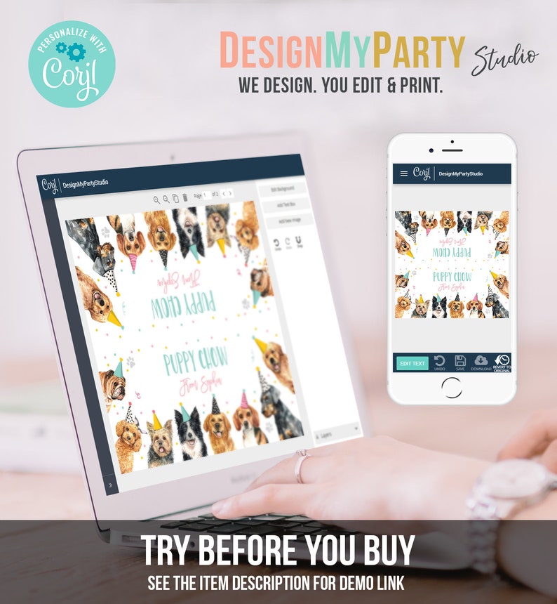 Editable Puppy Chow Bag Toppers Dog Puppy Birthday Treat Bag Toppers ...