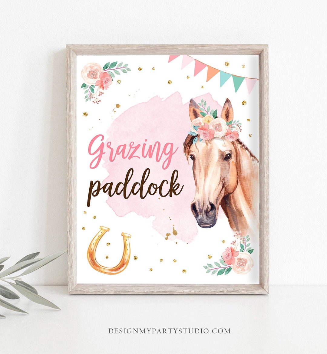 Grazing Paddock Sign Cowgirl Party Decor Floral Pink Horse Birthday ...