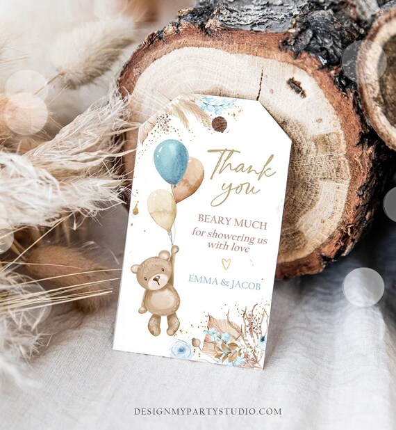 Editable Boho Teddy Bear Favor Tags Thank You Beary Much Tag - Etsy