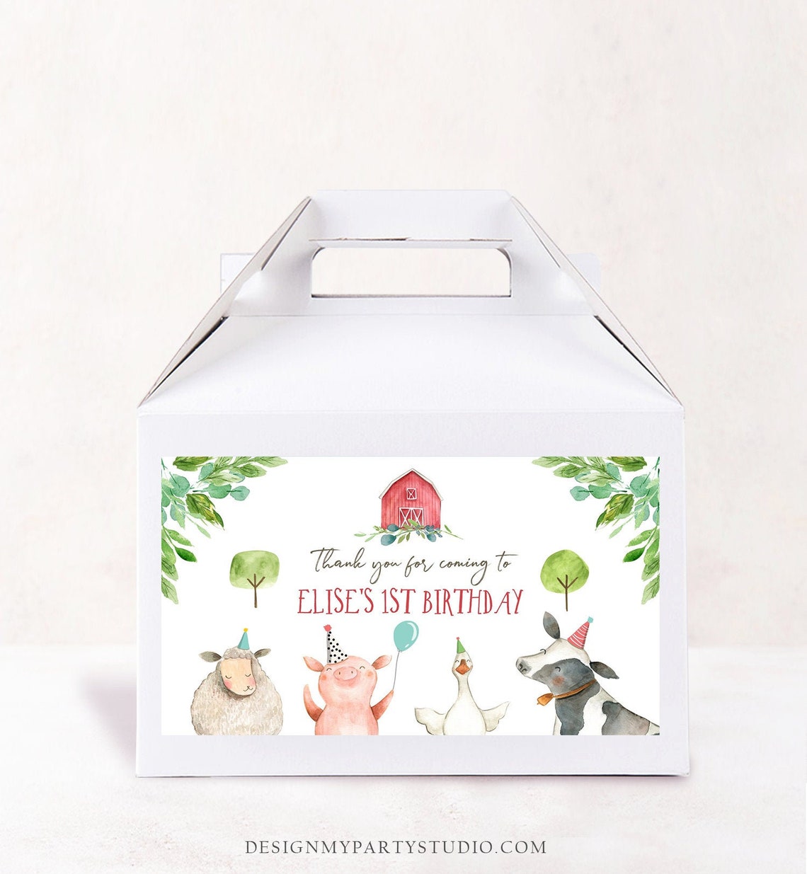 Farm Animals Gable Gift Box Label Boy Farm Birthday Treat Box - Etsy