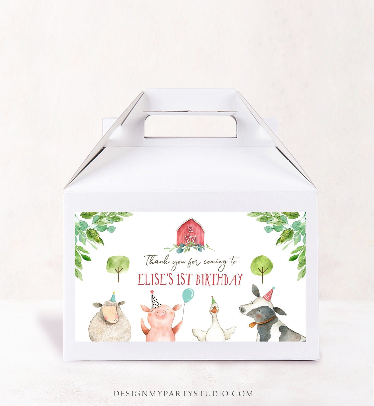 Farm Animals Gable Gift Box Label Boy Farm Birthday Treat Box | Etsy