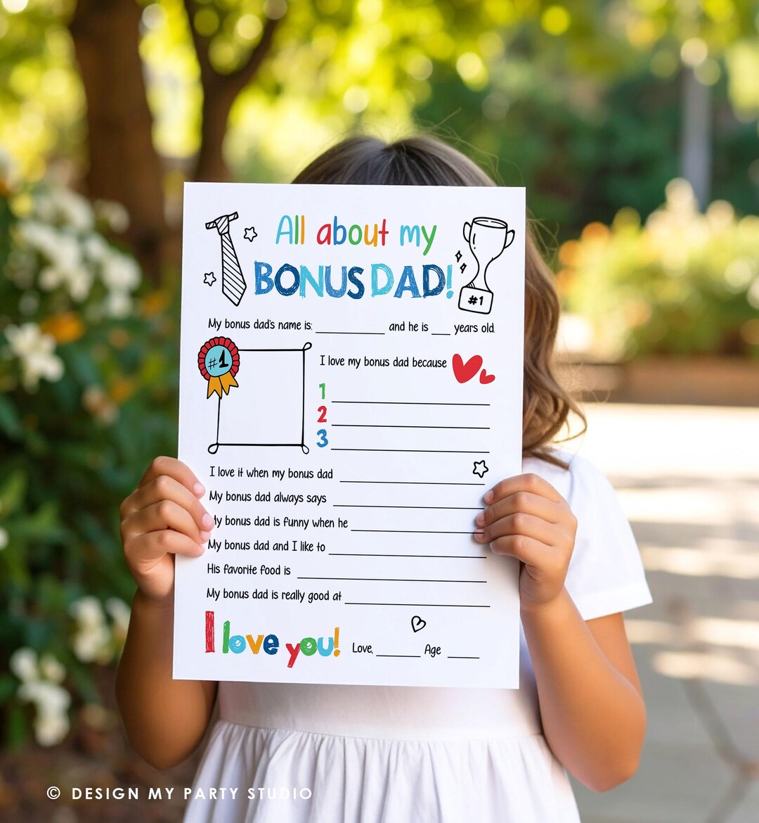 All About My Bonus Dad Fathers Day Gift Father's Day Craft Card for ...
