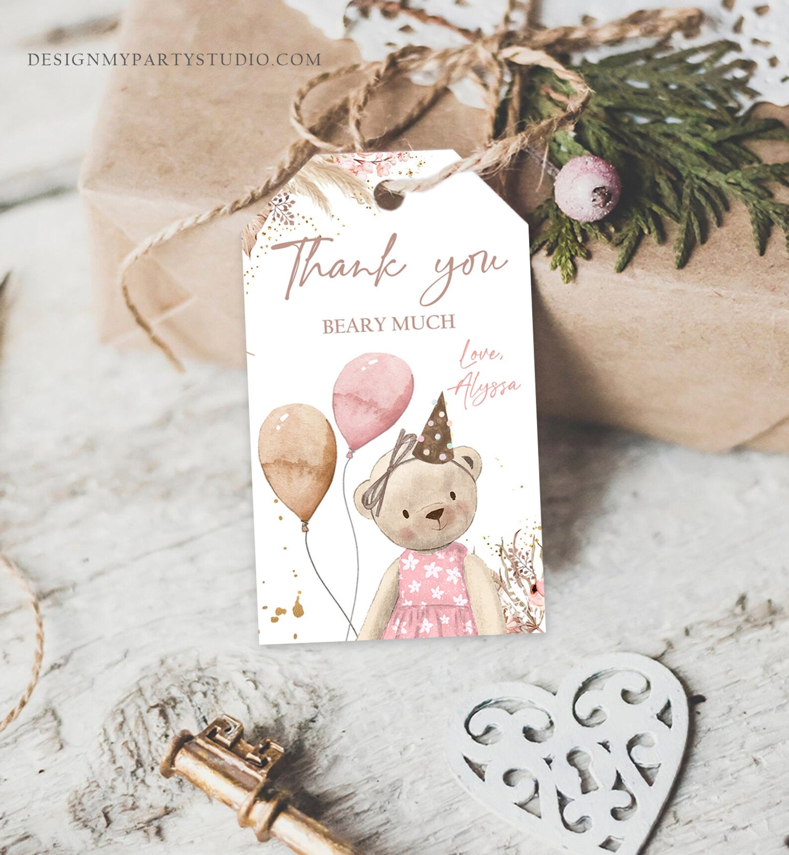 Editable Boho Teddy Bear Favor Tags Thank You Beary Much Tag Teddy Bear ...