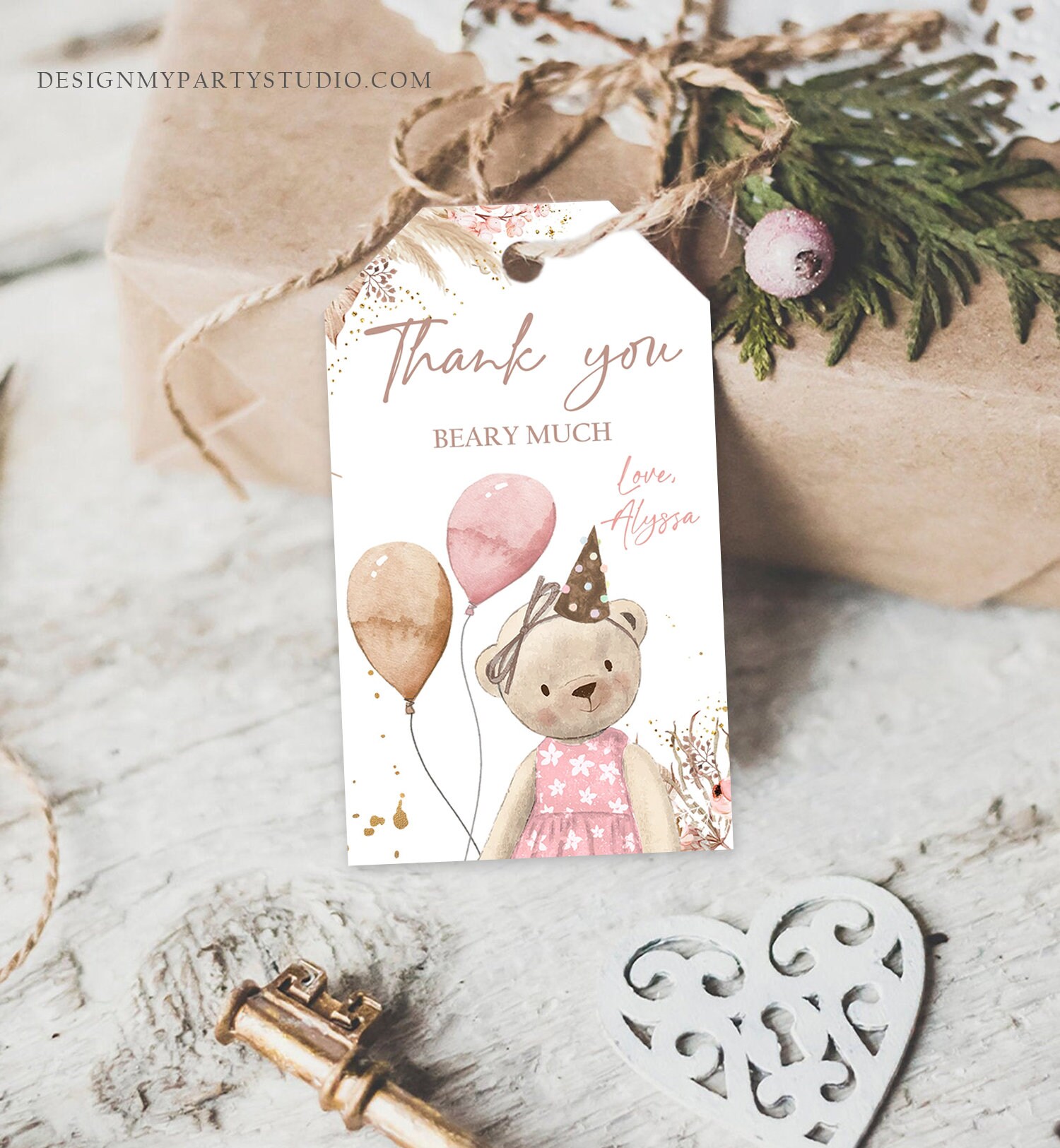 Editable Boho Teddy Bear Favor Tags Thank You Beary Much Tag Teddy Bear ...