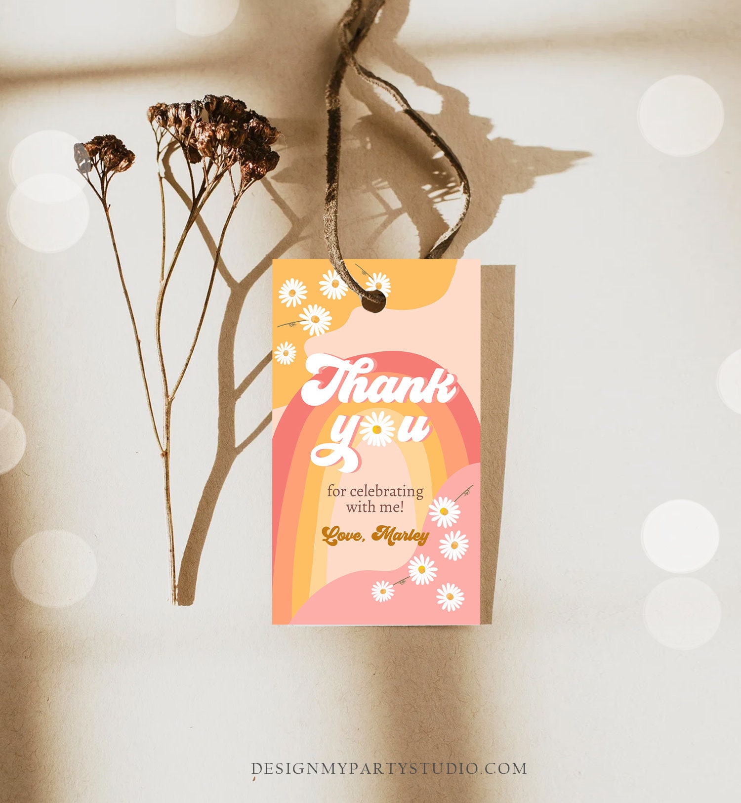 Editable Retro Daisy Favor Tags 1st 2nd Groovy Birthday Thank - Etsy