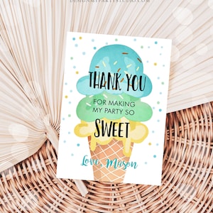 Editable Ice Cream Thank You Card Ice Cream Birthday Thank You Note Boy ...