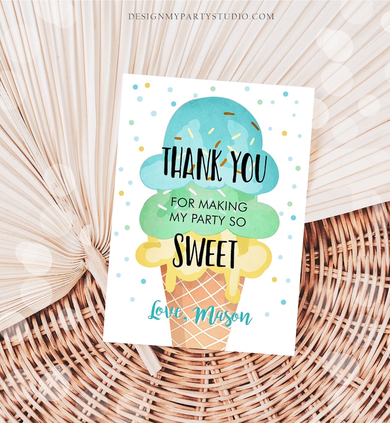 Editable Ice Cream Thank You Card Ice Cream Birthday Thank You | Etsy
