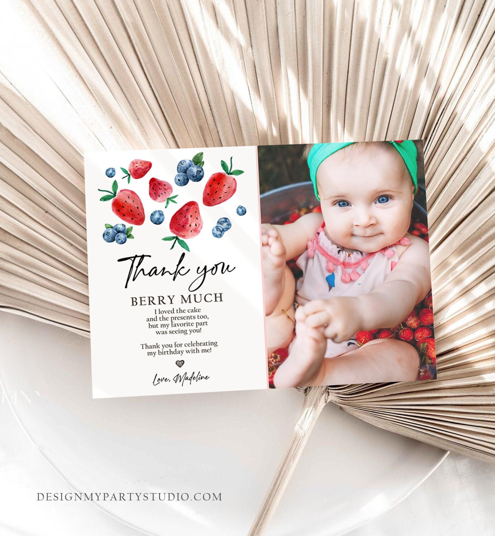 Editable Blueberry Strawberry Thank You Card Berry First - Etsy