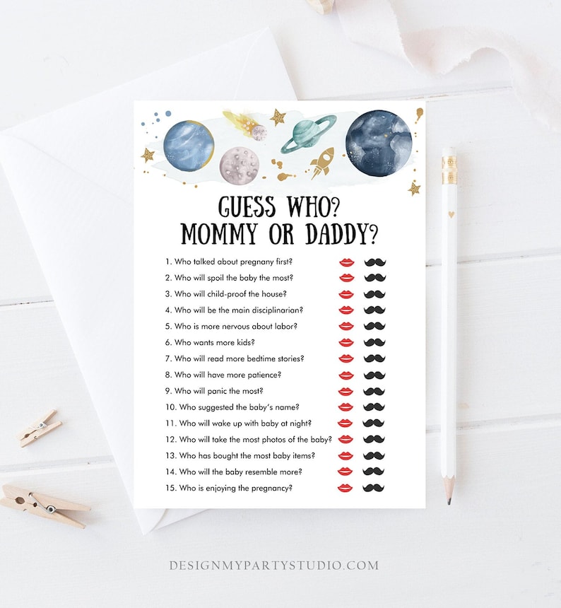 Editable Mommy or Daddy Baby Shower Game Guess Who Outer Space Planets ...