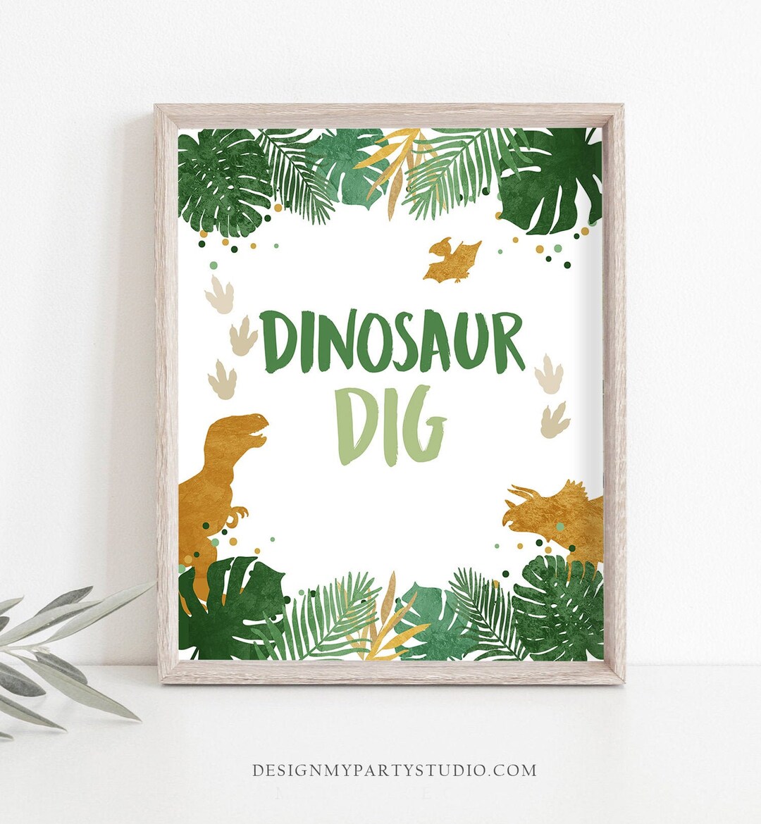 Dino Dig Sign Table Decor Dinosaur Dig Sign Prehistoric Party Boy Green ...
