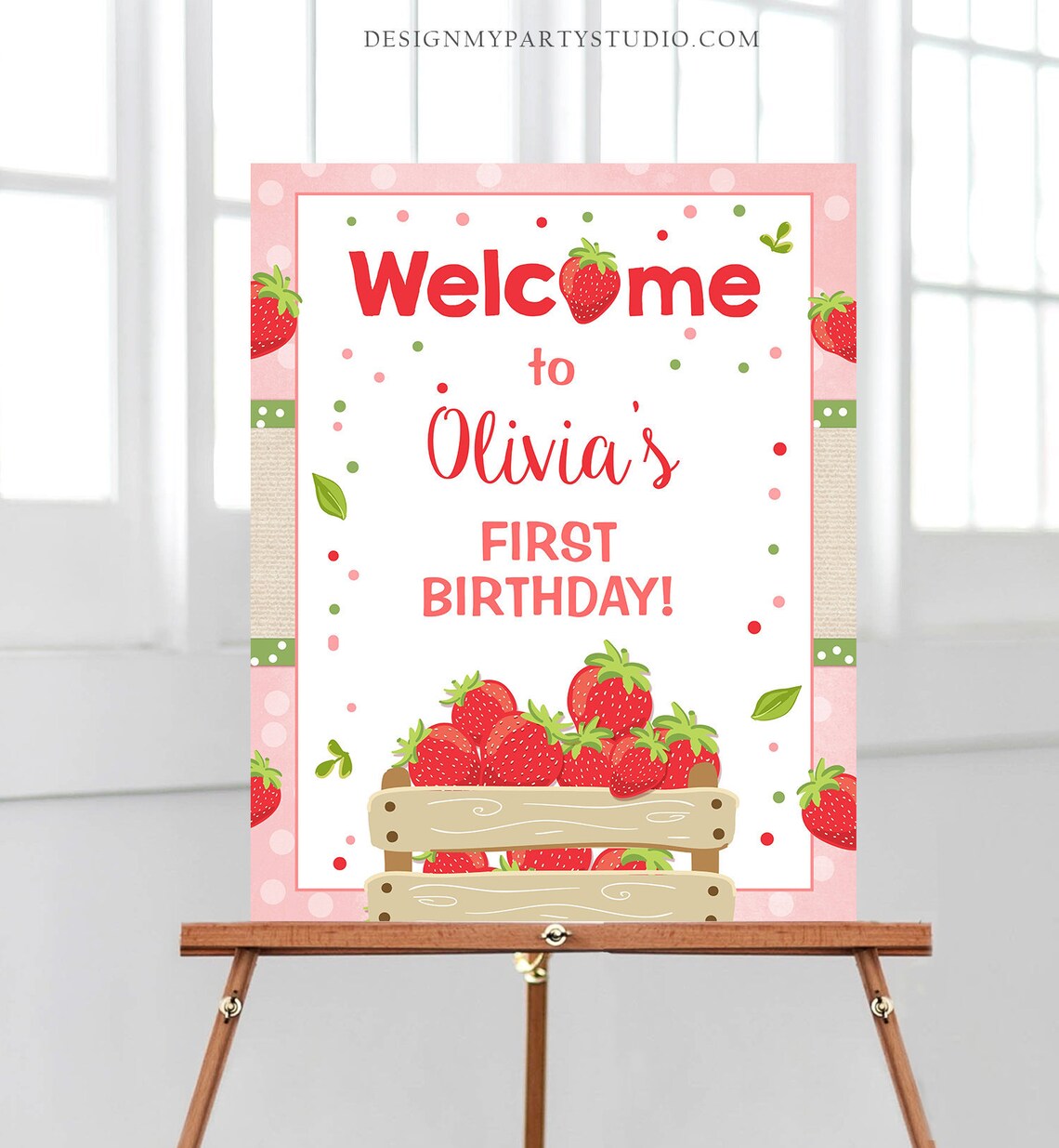 Editable Strawberry Welcome Sign Strawberry Birthday Party Welcome ...