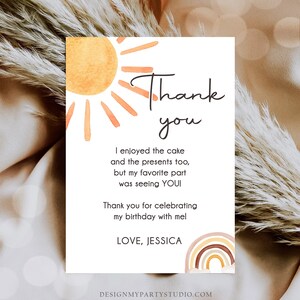 Editable Sun Thank You Card Sun Birthday Party Thank You Note Sunshine ...