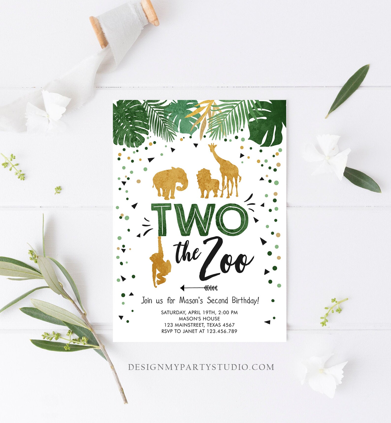 Editable Two the Zoo Birthday Invitation Safari Animals Party - Etsy