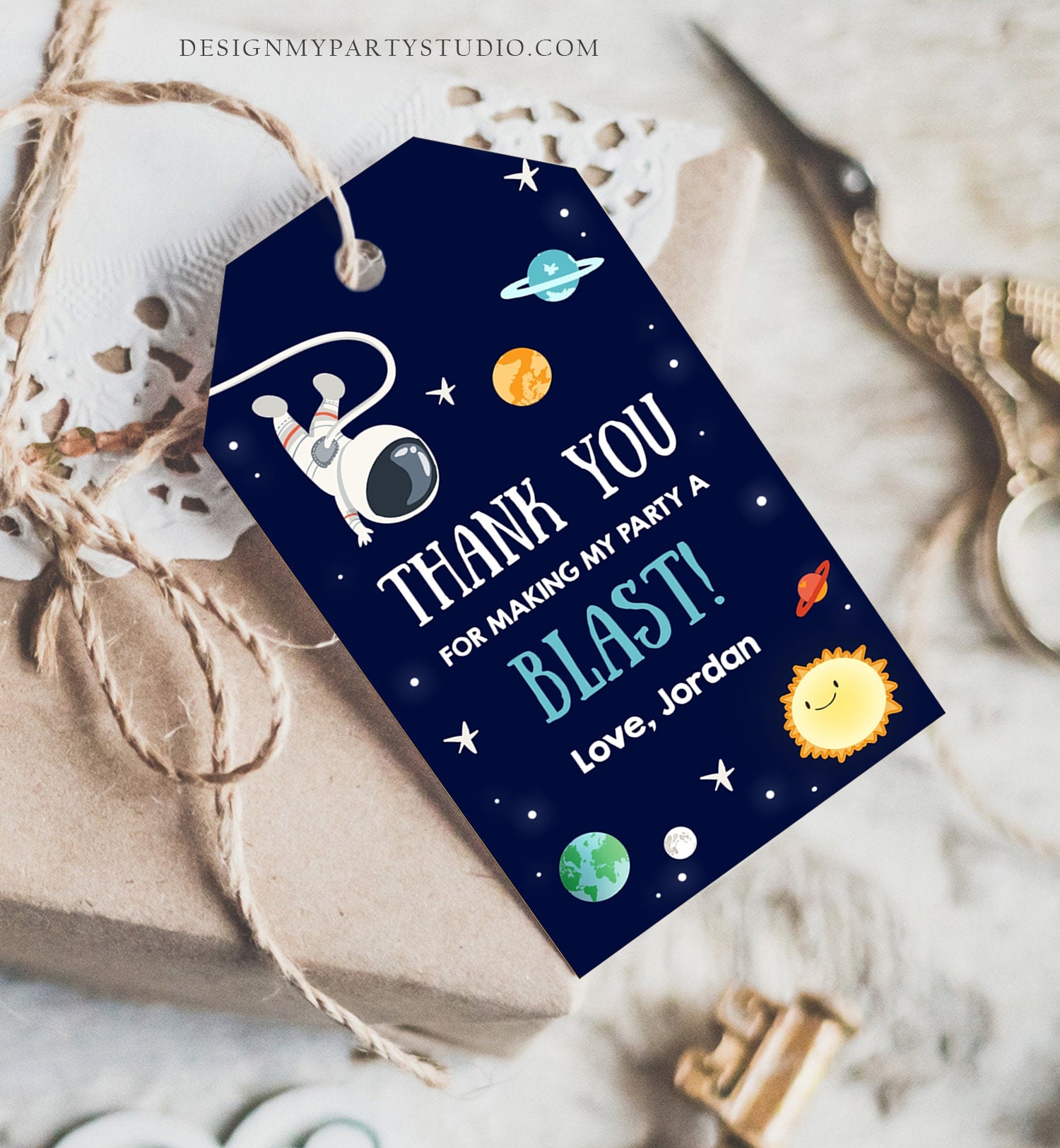 Editable Space Astronaut Favor Tags Space Birthday Thank You Tags Label ...