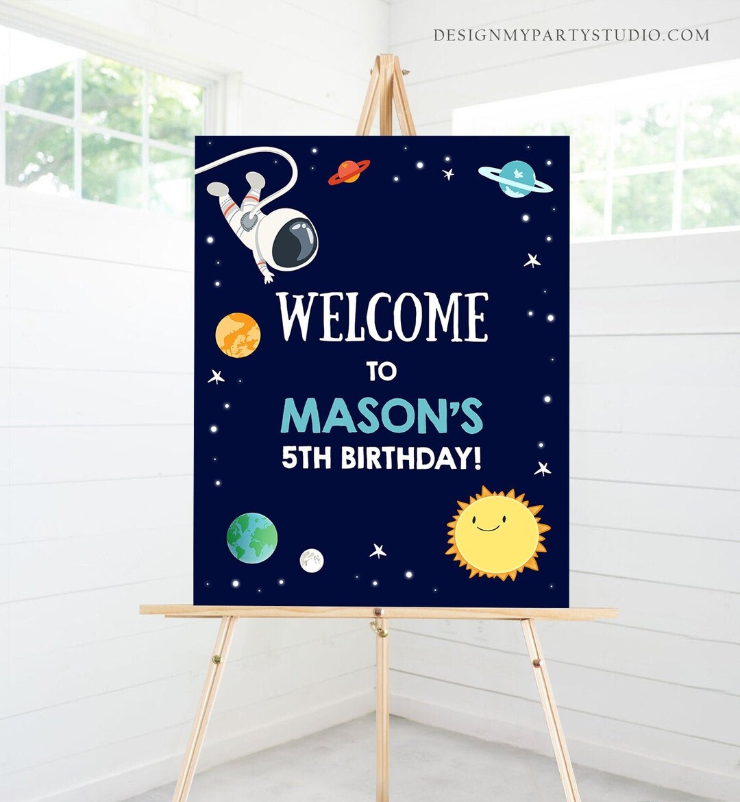 Editable Space Astronaut Welcome Sign Birthday Baby Shower Welcome 1st ...