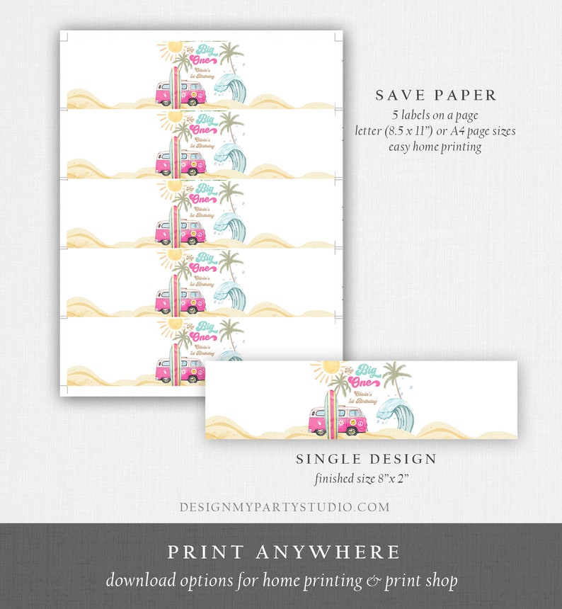 Editable Surf Water Bottle Labels the Big One Party Decor Surf - Etsy