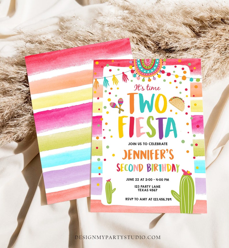Editable It's Time Two Fiesta Birthday Invitation Second - Etsy