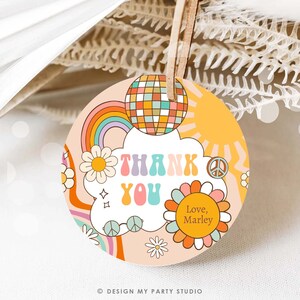 Editable Groovy Favor Tag Birthday Hippie Boho Retro Flower Power 70's ...