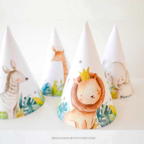Printable Party Hats Party Animals Birthday Party Birthday - Etsy