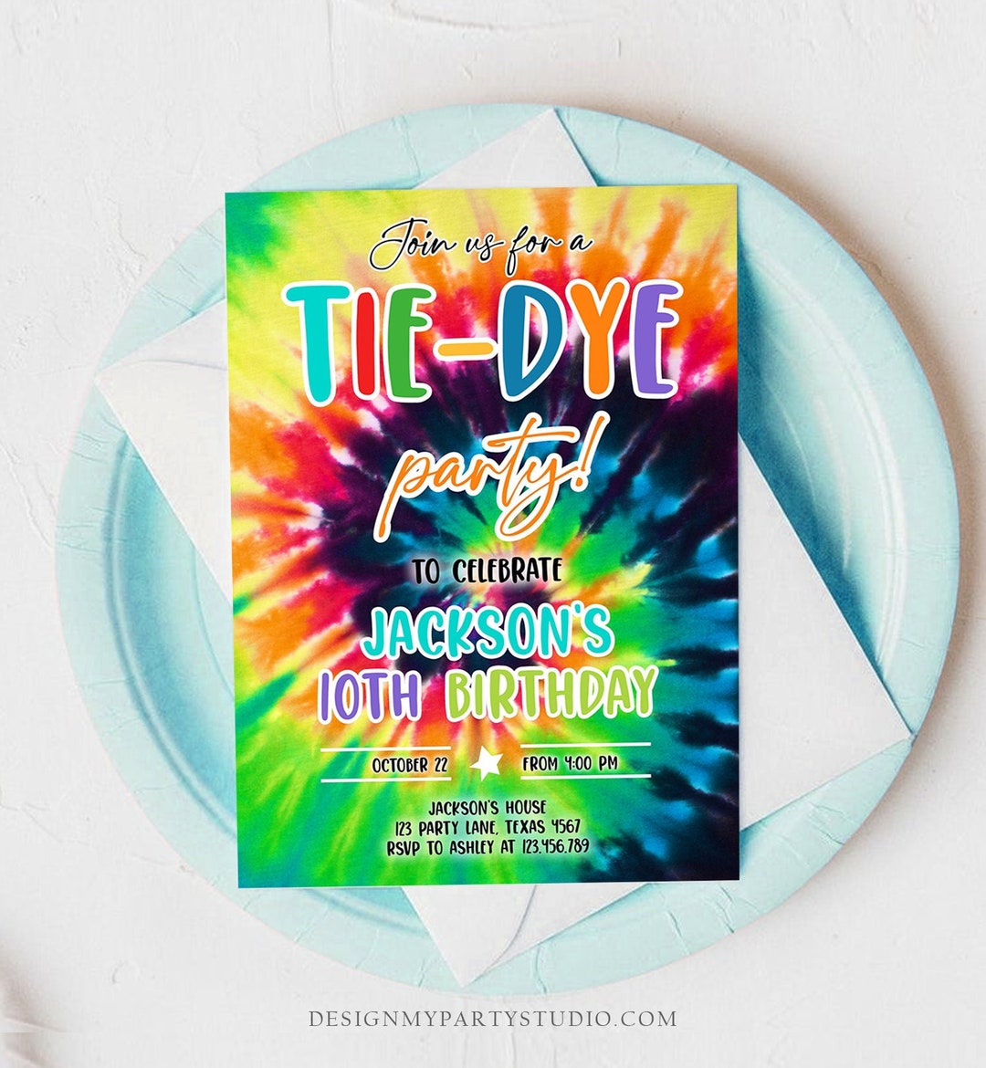 Editable Tie Dye Birthday Invitation Tie Dye Party Invite Boy Tie-dye ...