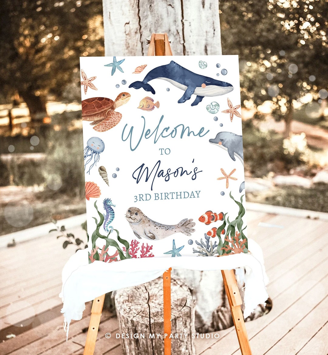 Editable Under the Sea Welcome Sign Nautical Birthday Decor Ocean ...