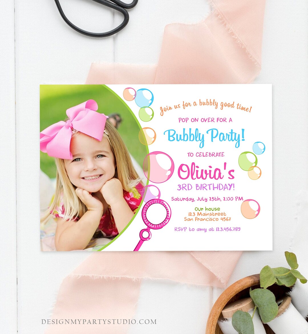 Editable Bubble Birthday Invitation Bubbles Birthday Party Invite Pop ...