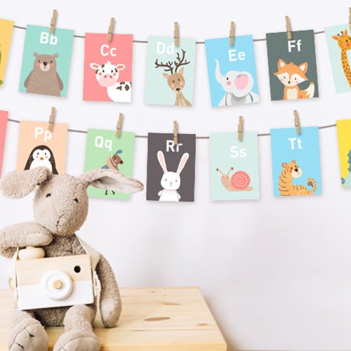 Animal Alphabet Card Set Alphabet Flash Cards Abc Nursery Wall - Etsy