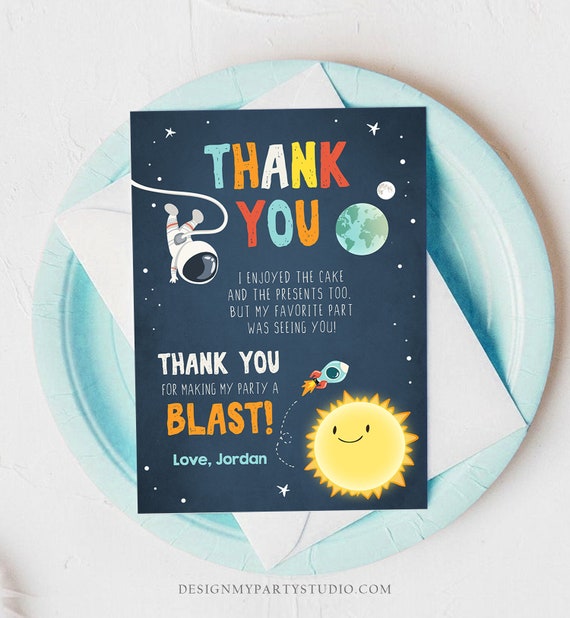 Editable Space Birthday Thank You Card Space Astronaut To the Moon ...