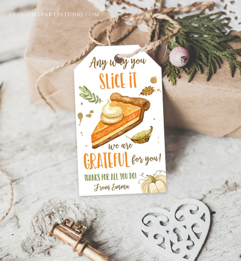 Editable Thanksgiving Gift Tags Grateful Pumpkin Pie Tag - Etsy