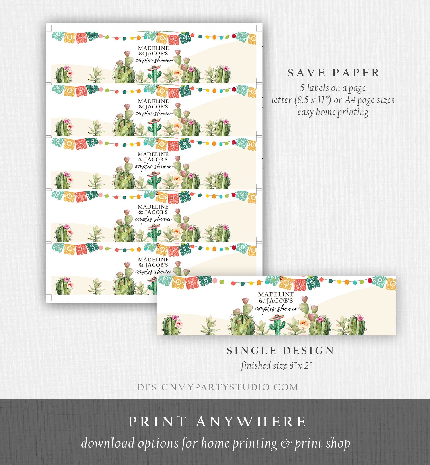 Editable Fiesta Water Bottle Labels Fiesta Couples Shower Taco | Etsy ...