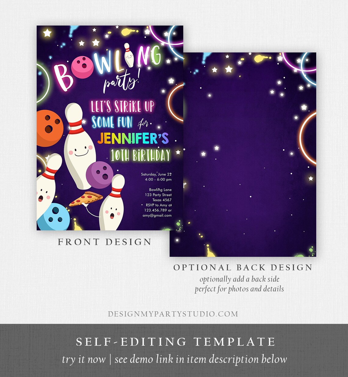 Editable Bowling Birthday Invitation Strike up Some Fun - Etsy
