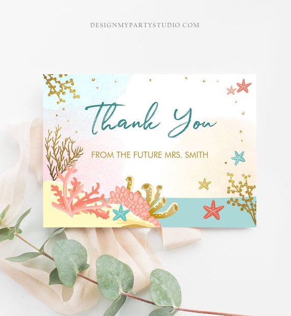 Editable Beach Themed Bridal Shower Thank You Card Nautical Thank You ...