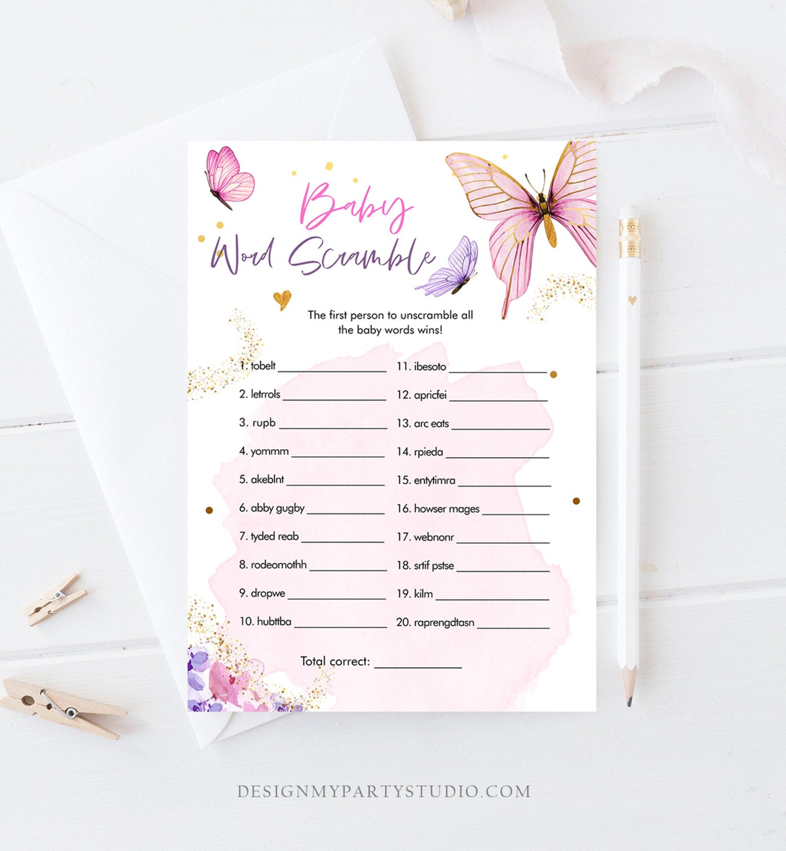 Editable Word Scramble Baby Shower Game Butterfly Baby Shower - Etsy