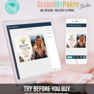 Editable Adventure Awaits Graduation Party Invitation Forest Woodland ...