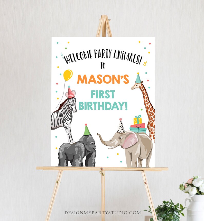 Editable Party Animals Welcome Sign Party Animal Sign Zoo | Etsy