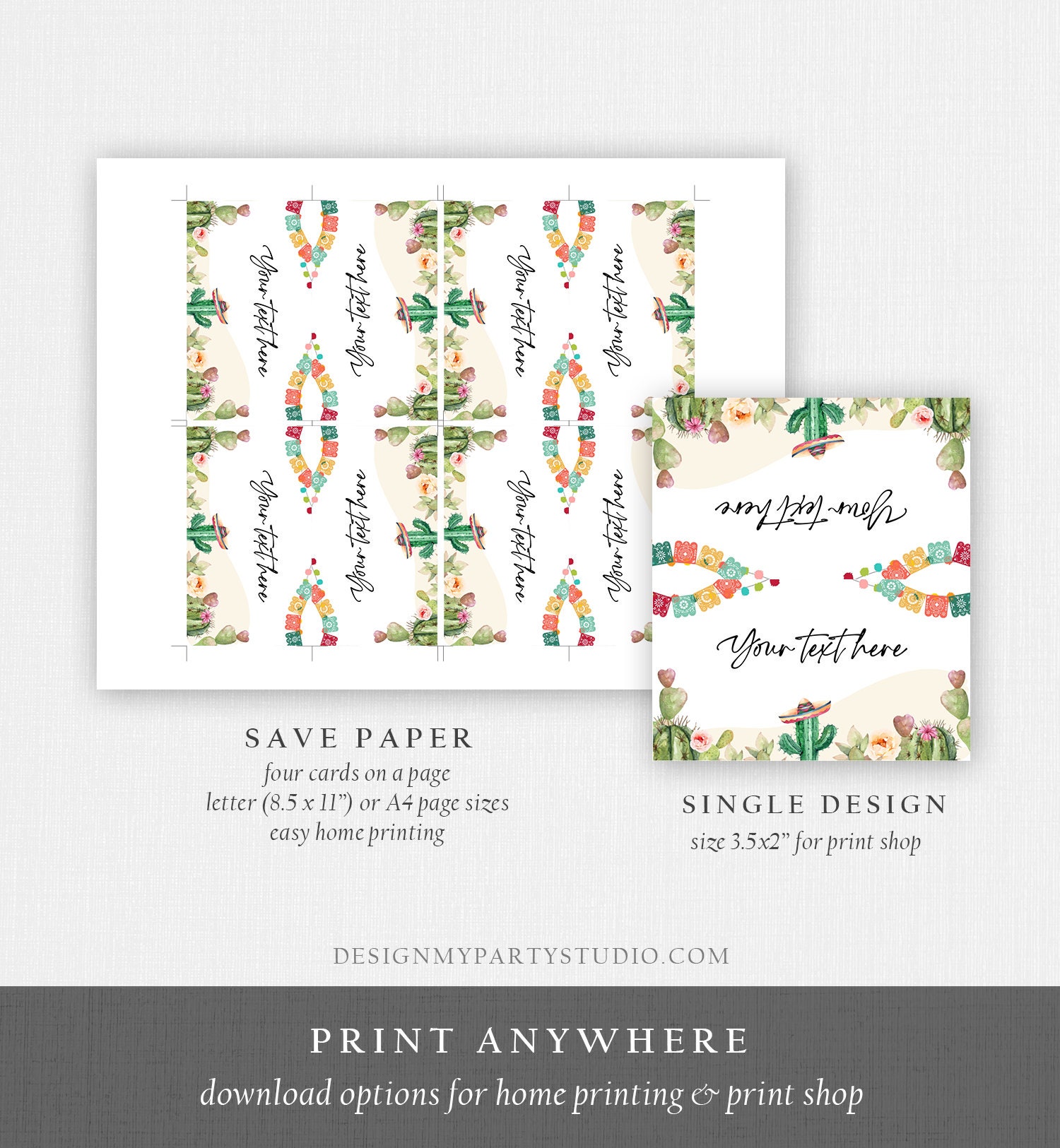 Editable Fiesta Cactus Food Labels Fiesta Party Place Card Tent Card ...