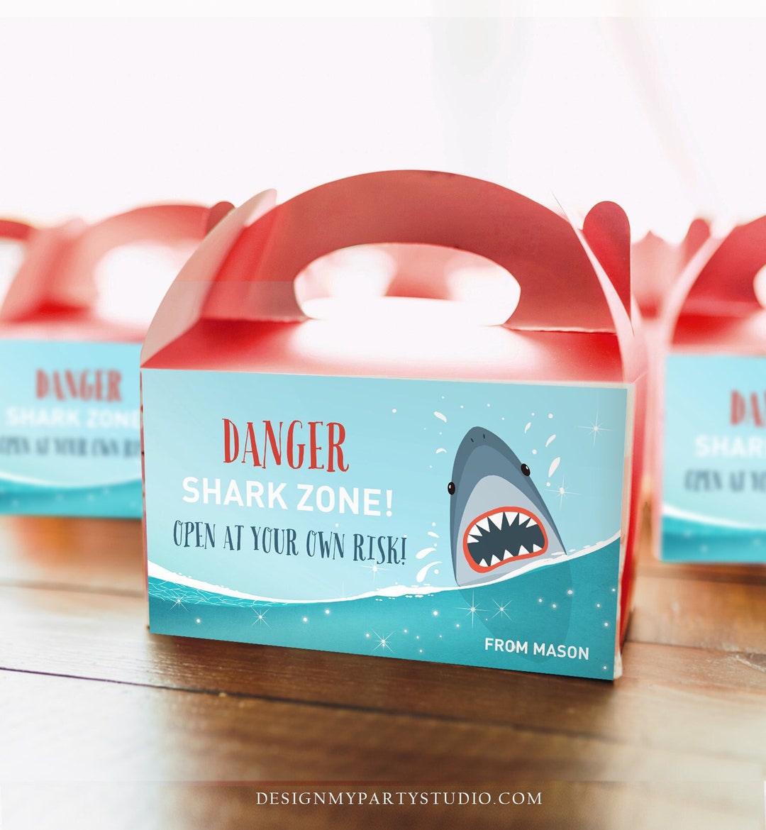 Editable Shark Gable Box Favor Label Shark Birthday Favor Box Label Boy ...