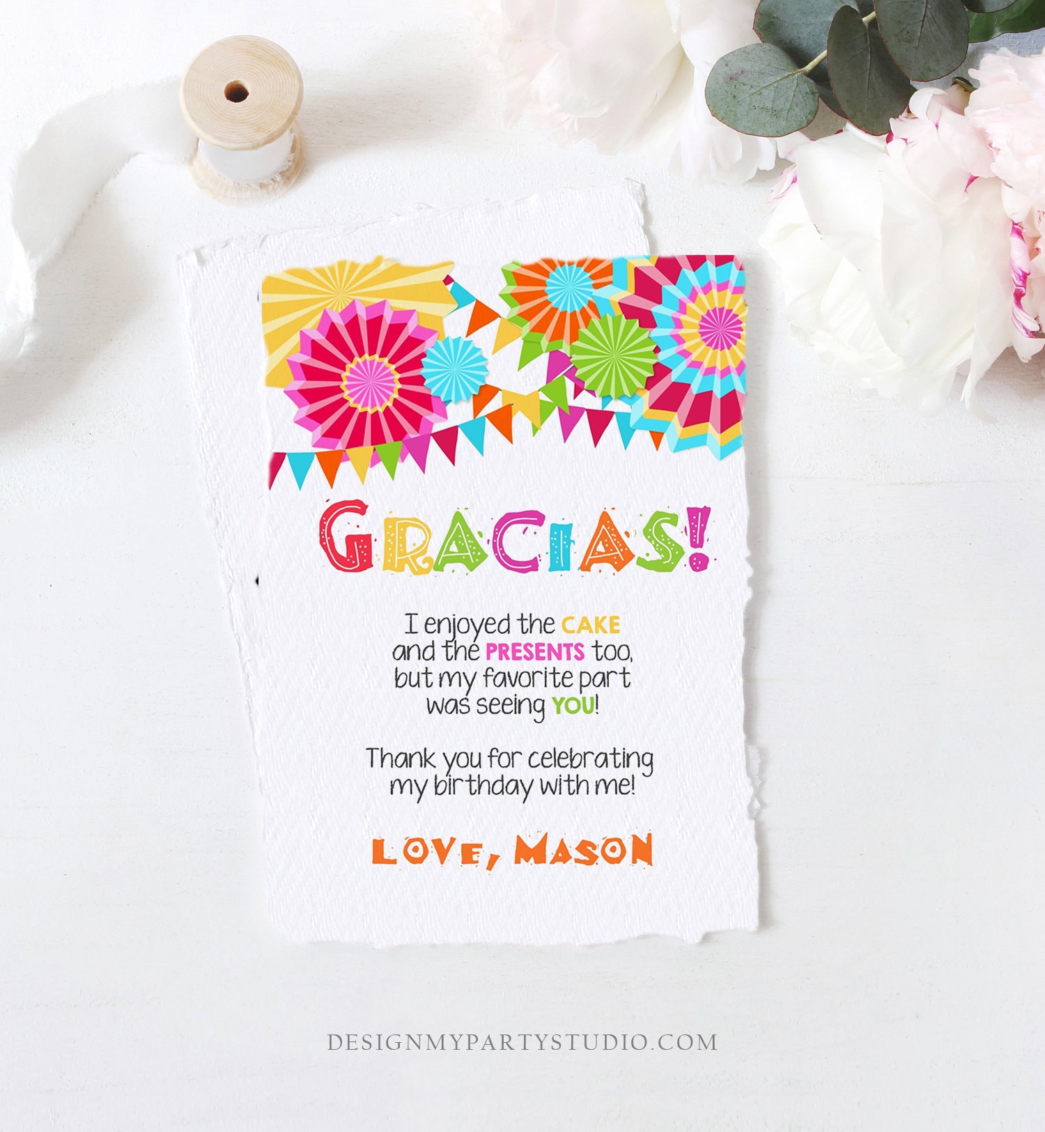 Editable Fiesta Gracias Thank You Card Mexican Birthday Party - Etsy