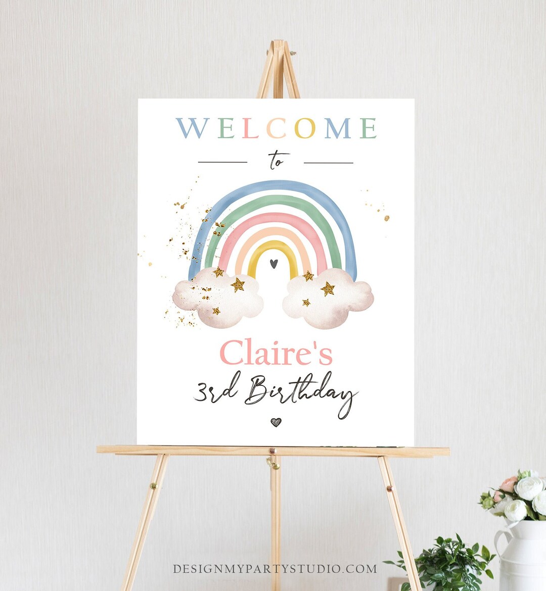 Editable Rainbow Welcome Sign Rainbow Birthday Modern Earth Tones Boho ...