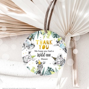 Editable Party Animals Favor Tags Wild One Animals Thank You Tag Safari ...