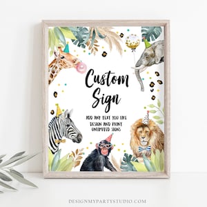 Editable Custom Sign Party Animals Sign Wild One Animals Decor Zoo ...