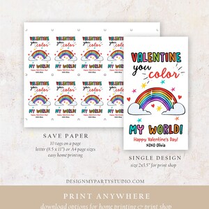 Editable Rainbow Valentine's Day Gift Tag You Color My World Valentine ...