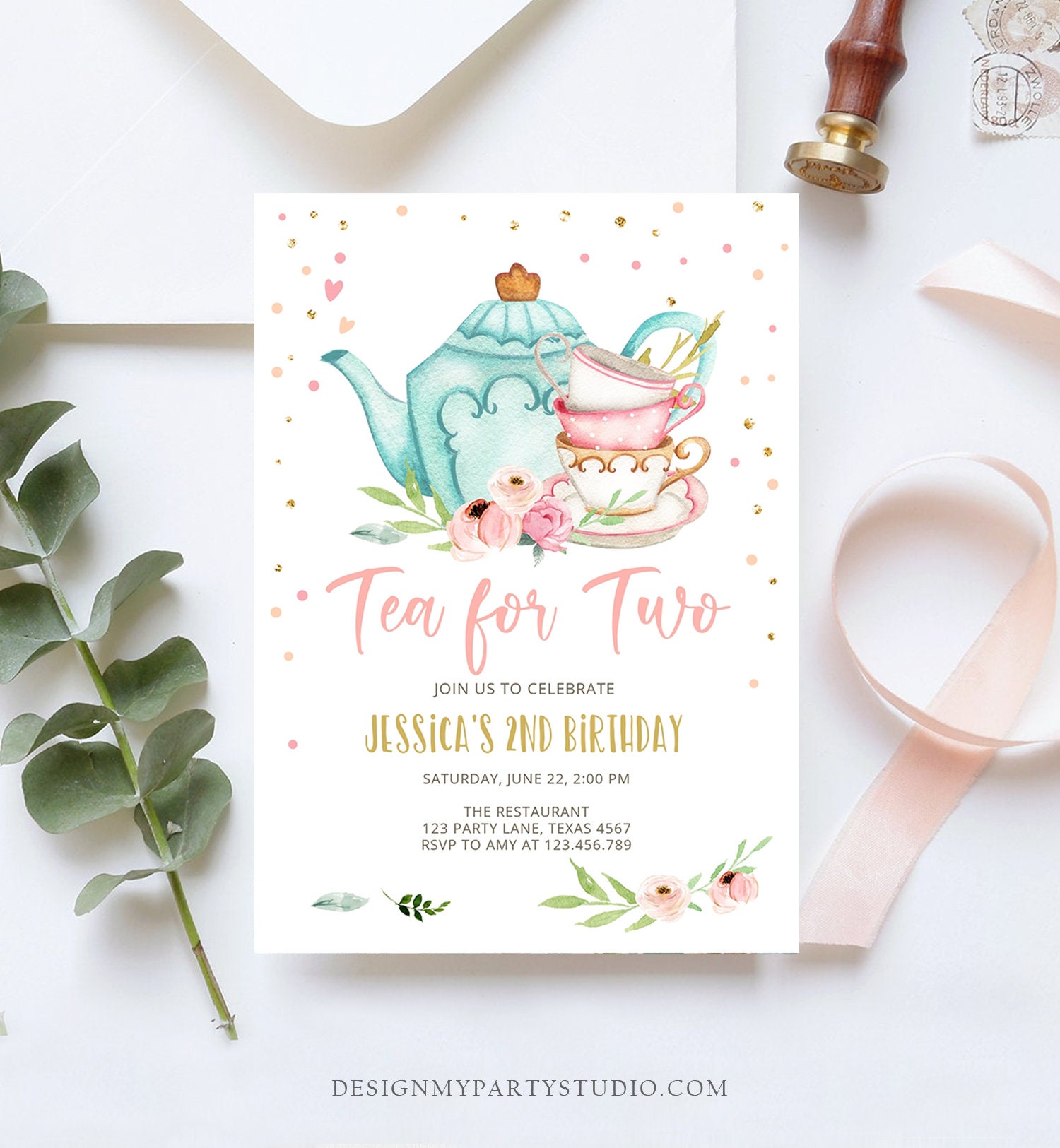 Editable Tea for Two Birthday Invitation Girl Tea Party Invite | Etsy