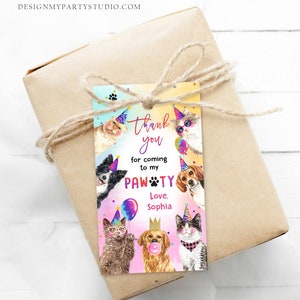 Editable Cats and Dogs Favor Tags Cat Birthday Thank You Tag Girl Puppy ...