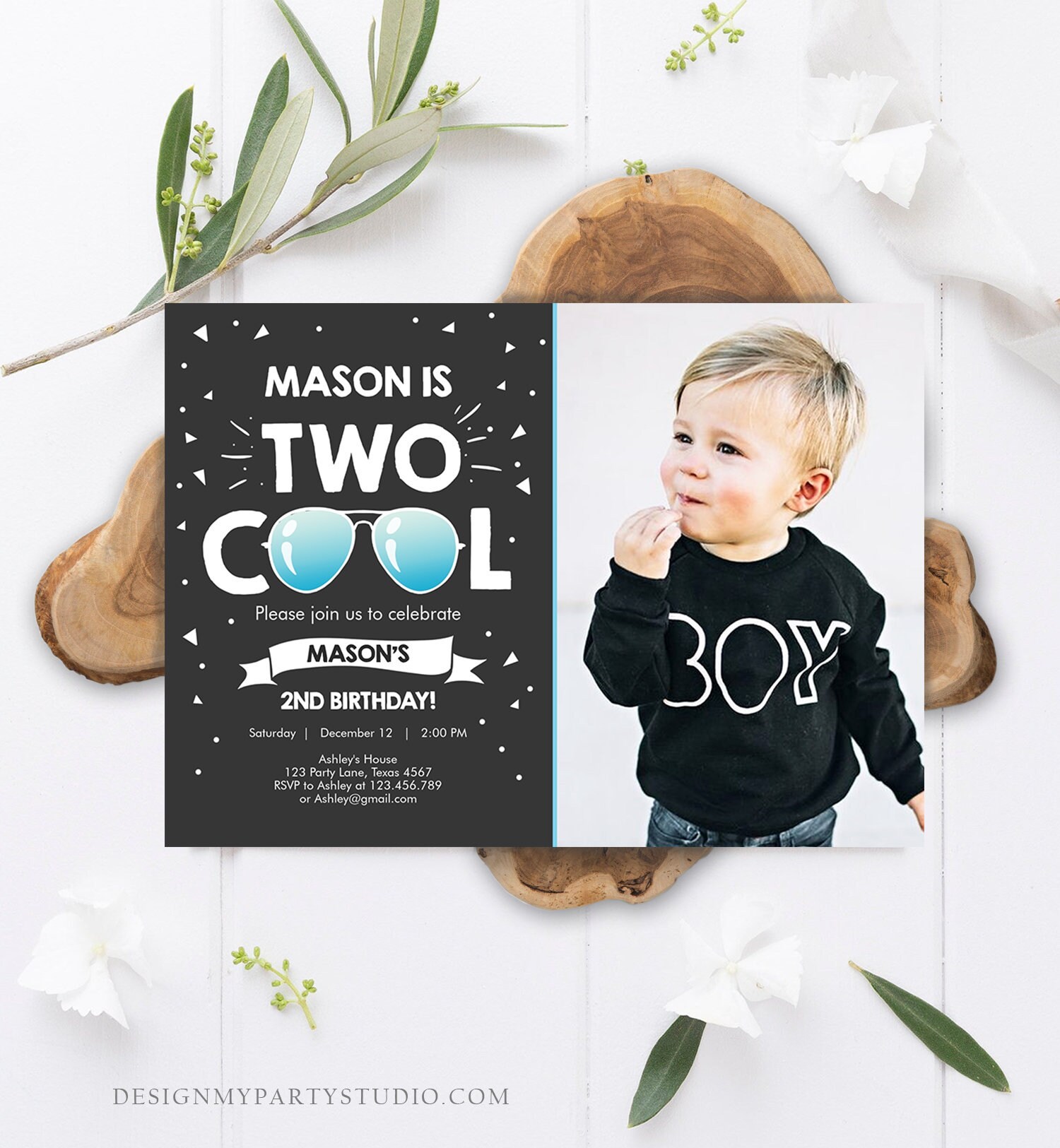 Editable Two Cool Birthday Invitation Boy Second Birthday - Etsy