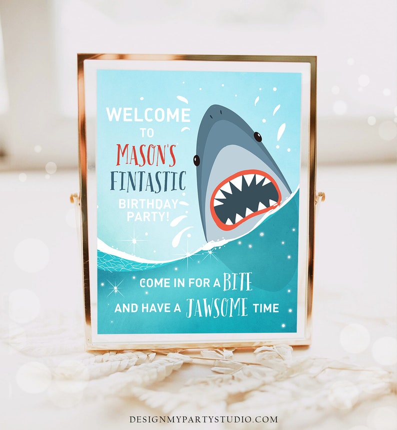 Editable Shark Welcome Sign Shark Birthday Sign Under the Sea ...